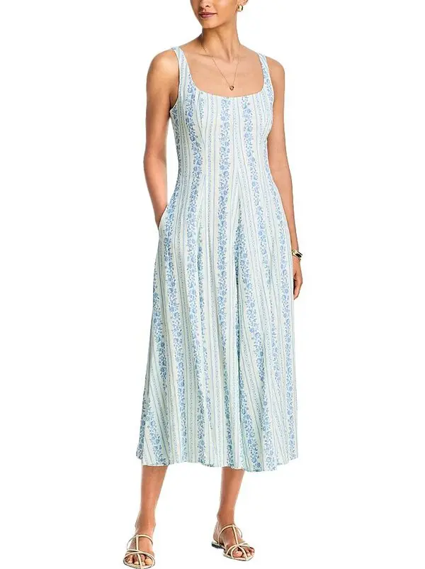 Aqua Wallpaper Stripe Midi Dress - Blue/white