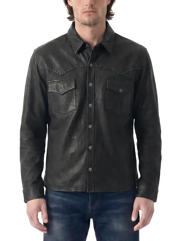 ANTIK DENIM Western Leather Handstitch Shirt - Black