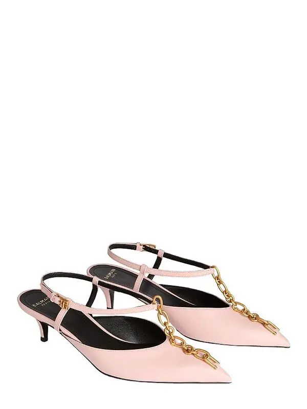 Balmain Sync Chain Kitten Slingbacks In Leather - Pink