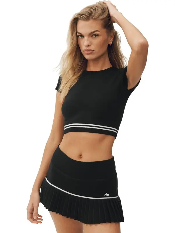 Alo Yoga Cotton Cashmere My Serve Short Sleeve Top - Black/white