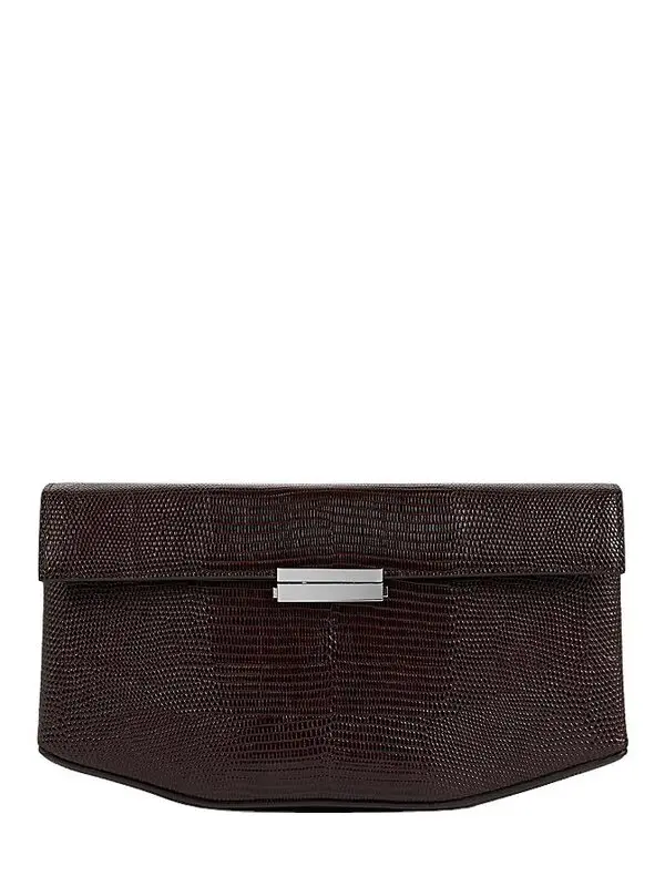 TOTEME Embossed Leather Shoulder Bag With Silver Tone Clasp - Brown
