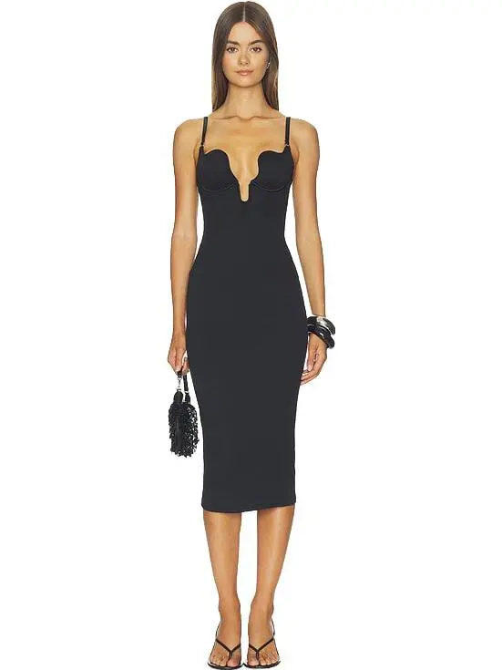 FLEUR DU MAL Le Stretch Micro U-plunge Midi Dress - Black