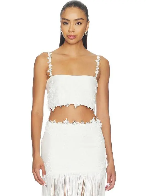 Retrofete Dextra Cropped Top With Lace Trim - White