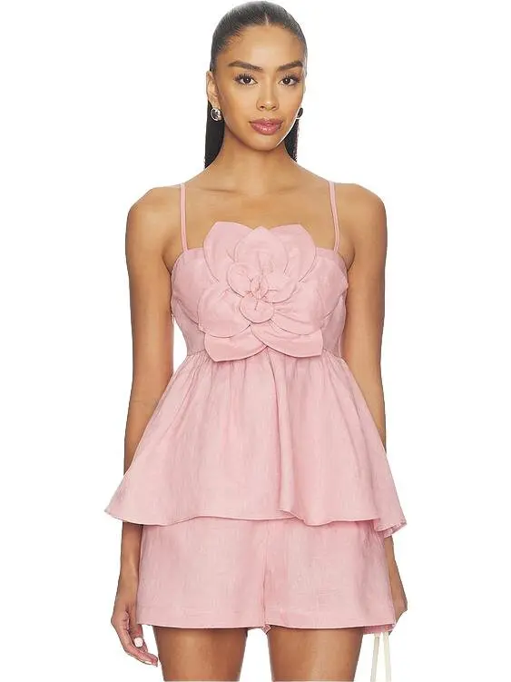 Yumi Kim Floral Detail Linen Top - Blush