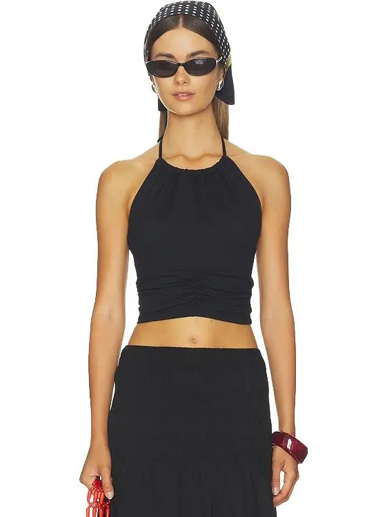 Susana Monaco Halter Gathered Top Tie Neck - Black