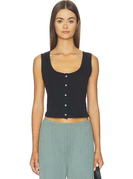 LESET Pointelle Button Down Tank - Black
