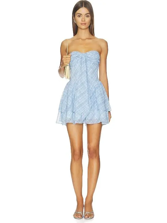 MORE TO COME Strapless Mini Dress With Ruffled Skirt - Blue