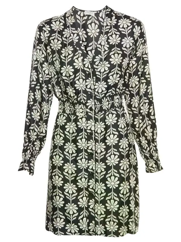 Sandro Floral-print V-neck Mini Dress - Black