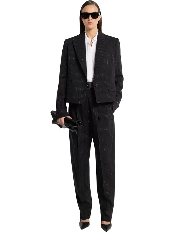 Michael Kors Spencer Pinstriped Sequin Stretch Wool Blazer - Black
