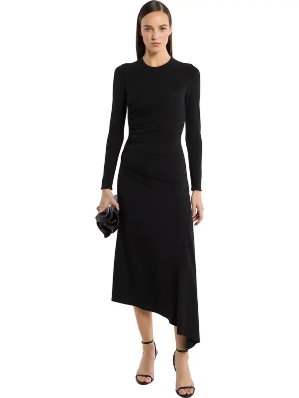 Michael Kors Stretch Matte Jersey Asymmetrical Midi Dress - Black