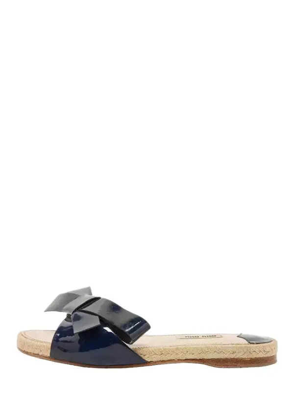 Miu Miu Patent Leather Bow Detail Espadrille Flats - Blue