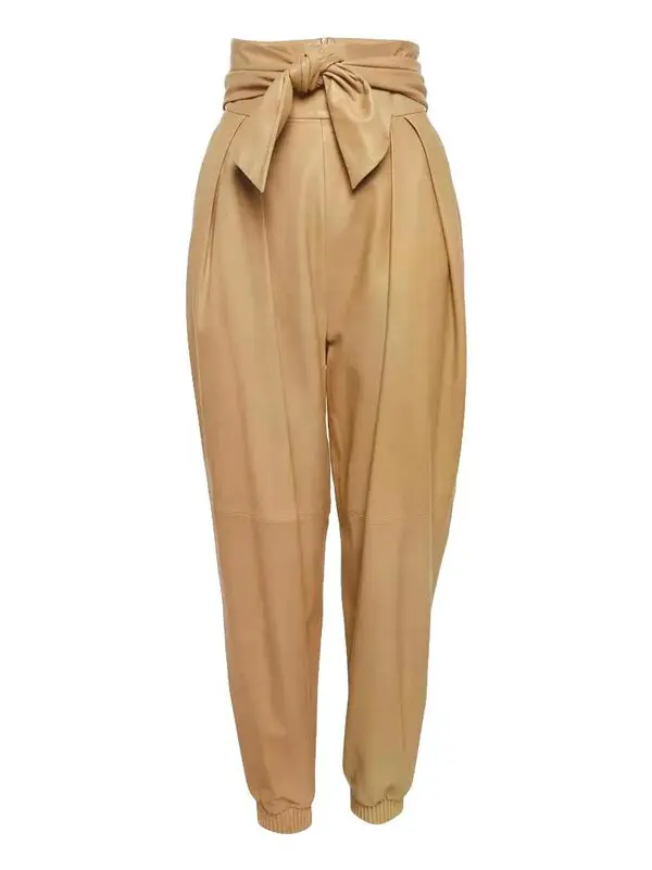 KRISTINA FIDELSKAYA Pleated Leather Trousers - Neutrals