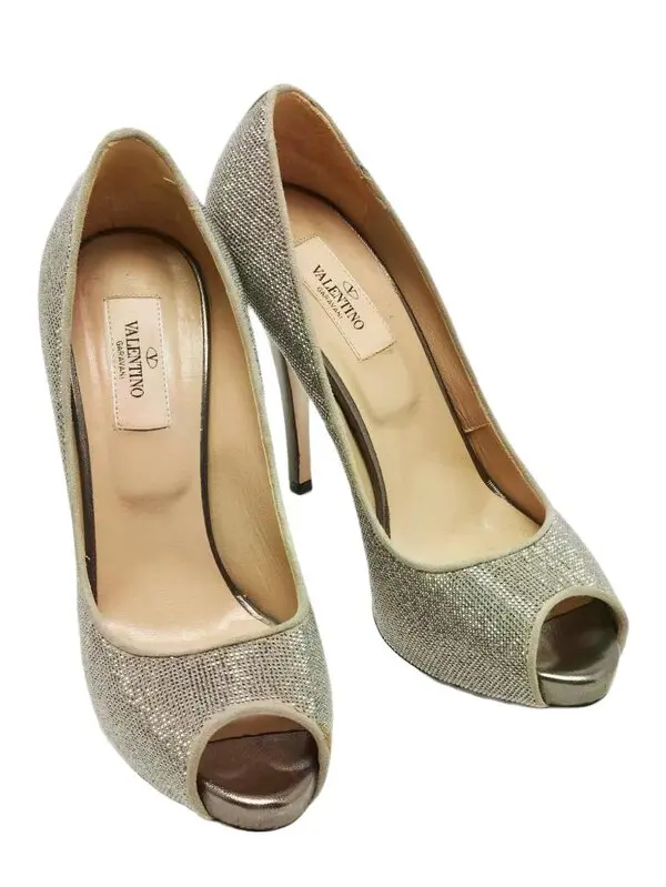 Valentino Garavani Embellished Peep-toe Pumps - Grey