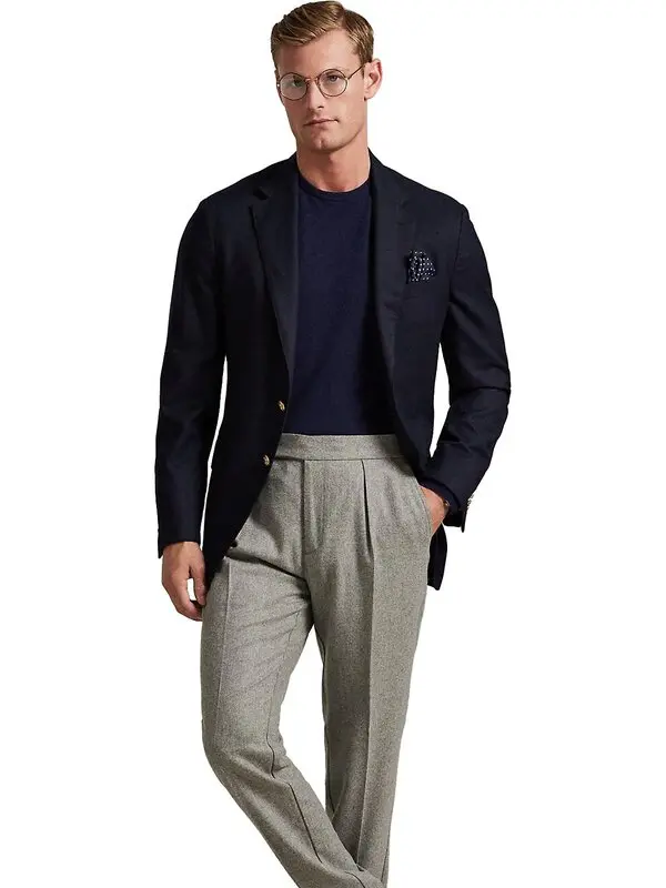Ralph Lauren Pleated Wool Flannel Trousers - Light Grey
