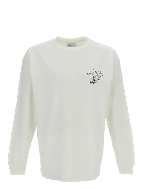 Drole De Monsieur Esquisse Slogan T-shirt Maniche Lunghe - Bianco