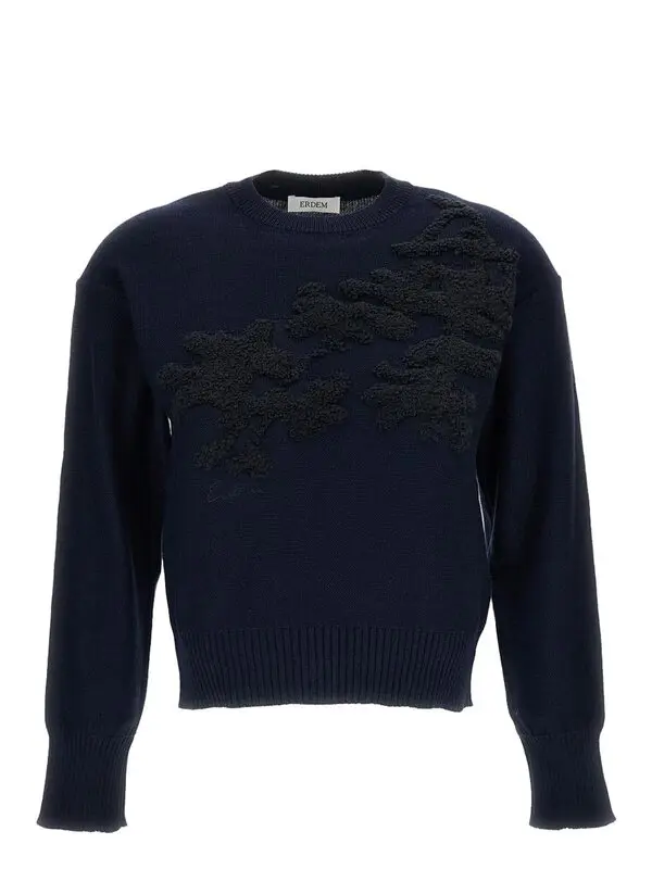 Erdem Floral Jacquard Merino Wool Cropped Sweater - Blu