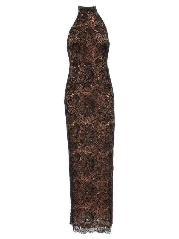 ROTATE BY BIRGER CHRISTENSEN High-neck Lace Maxi Dress - Nero
