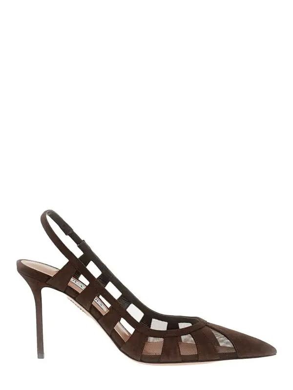 AQUAZZURA Screen Pump 85 Suede Slingback Heels - Marrone