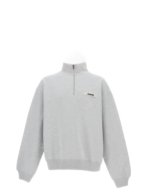 Jacquemus La Felpa Gros Grain Con Zip - Grigio