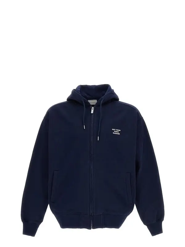 Drole De Monsieur Slogan Zip Hoodie - Blu