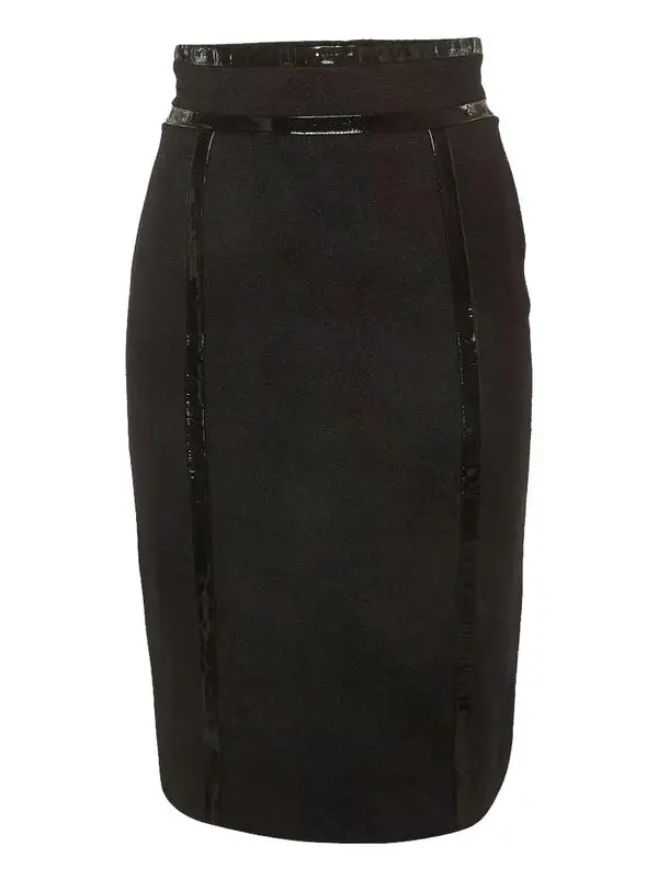 Escada Leather Panel Midi Pencil Skirt - Black