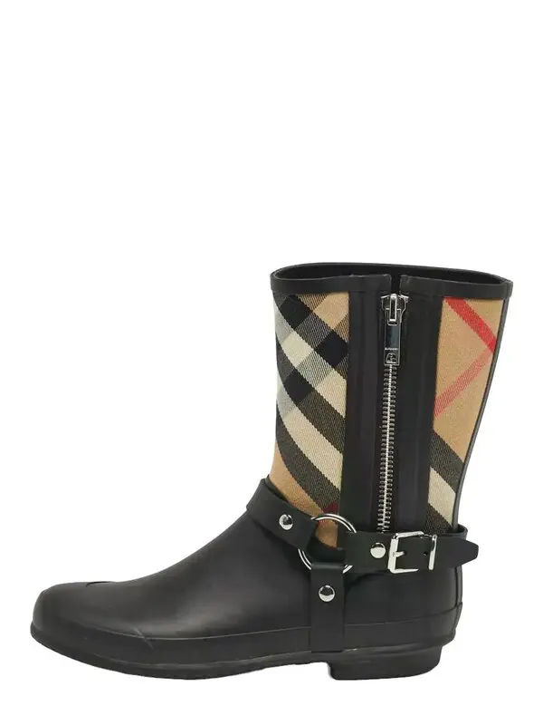 Burberry Check Buckled Boots - Black