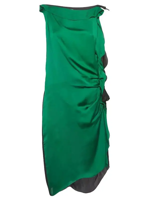 LANVIN Ruffled Sleeveless Asymmetric Hem Midi Dress - Black