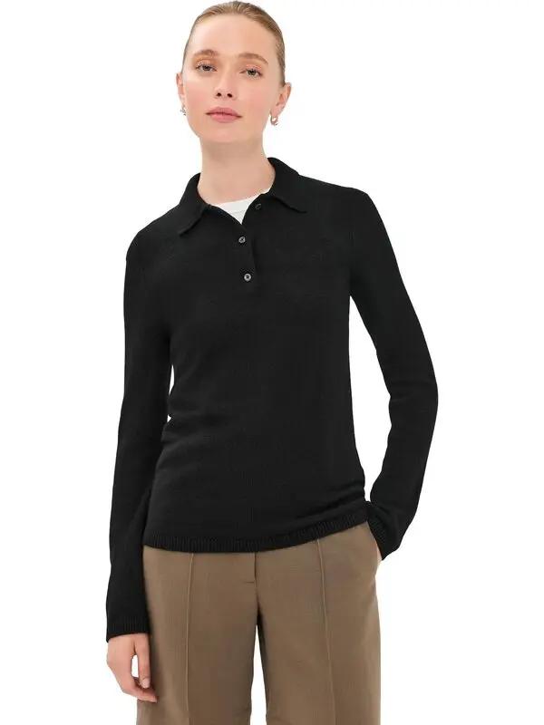 THE ELDER STATESMAN Laurel Cashmere Polo Sweater - Black