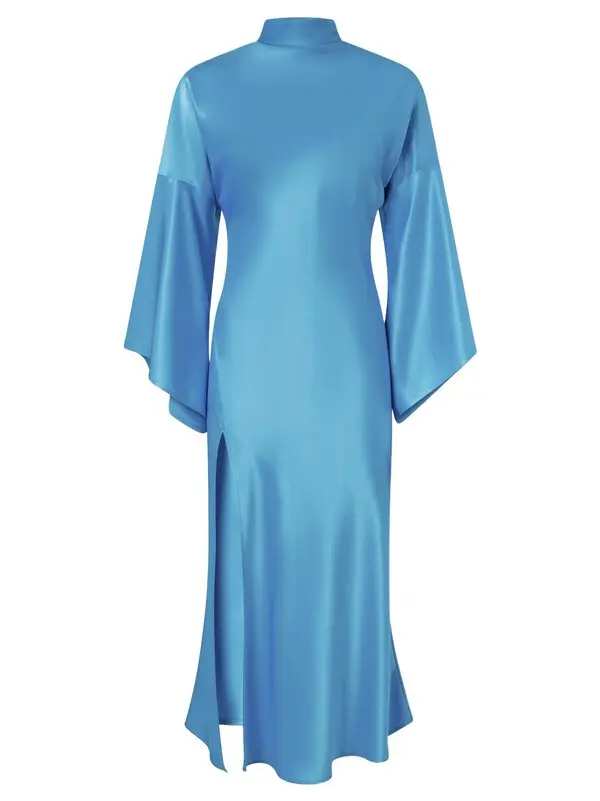 Pinko Long Sleeve Flared Dress With Slit - Blue