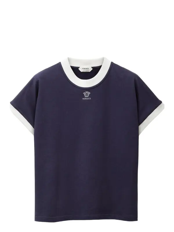 Versace Embroidered-logo Stretch Cotton-jersey Slim T-shirt - Blue
