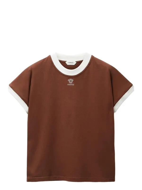 Versace Embroidered-logo Stretch Cotton-jersey Slim T-shirt - Brown