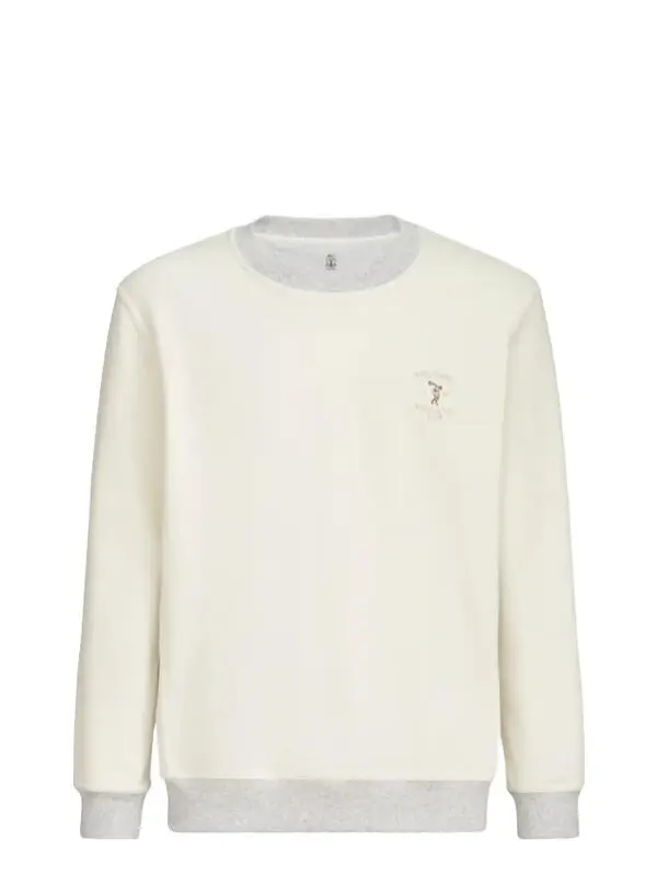Brunello Cucinelli Cotton French Terry Sweatshirt With Embroidered Logo - Off-white