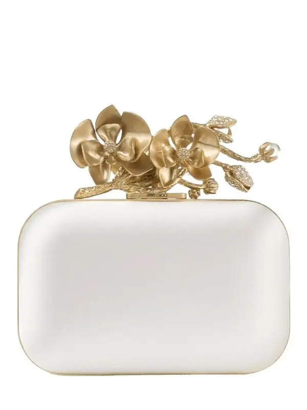 JIMMY CHOO Cloud Clutch With Floral Embellishment - Ivory