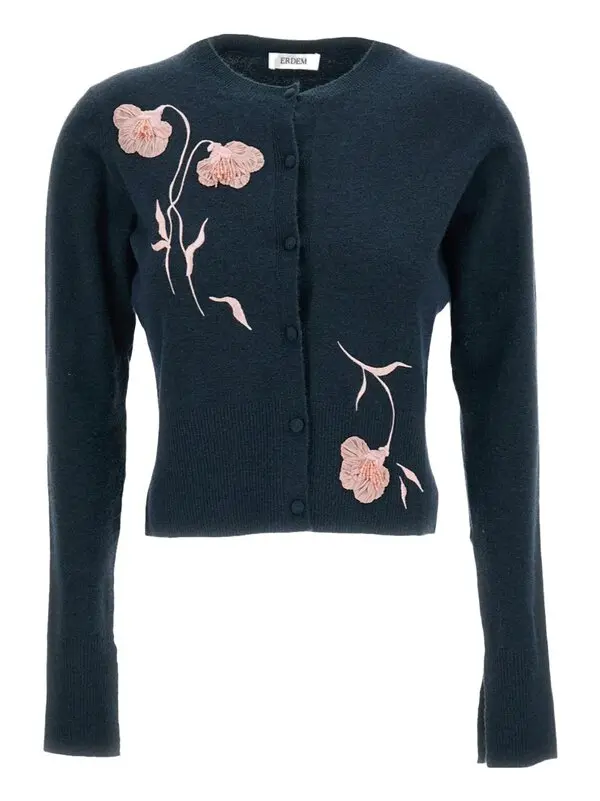 Erdem Floral Embroidered Cardigan - Forestgreen