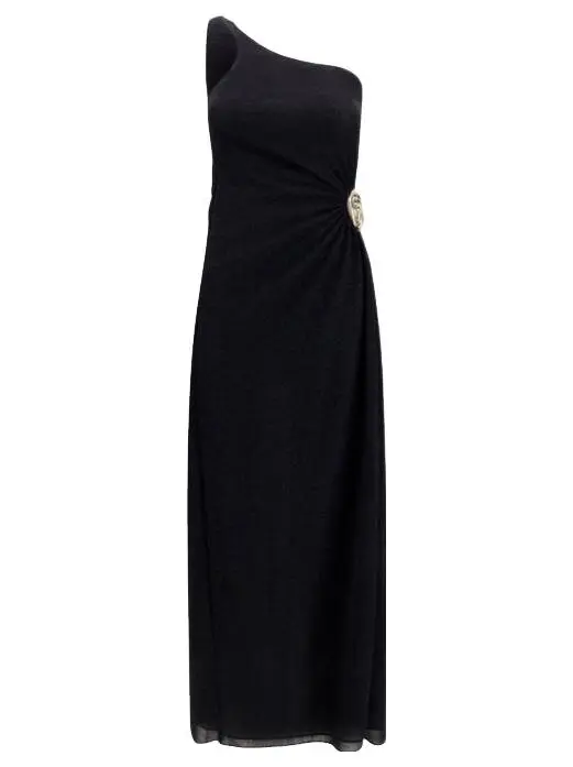 Oseree Lumiere Spiral One Shoulder Maxi Dress - Black