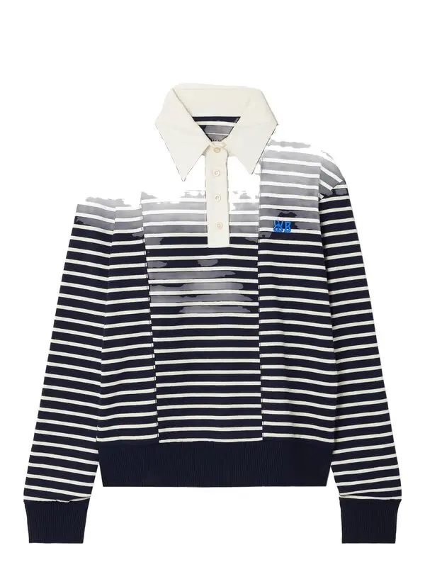WALES BONNER Striped Cotton-jersey Polo Shirt With Embroidered Logo - Black