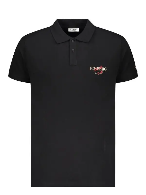 Iceberg Logo Piqué Polo Shirt - Black