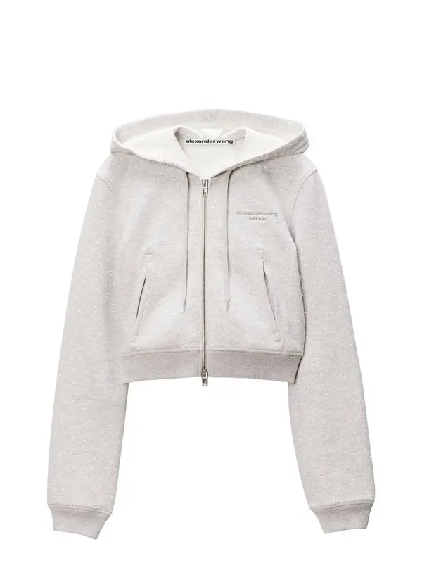 Alexander Wang Embellished Zip-up Cropped Hoodie - Light Heather Ash