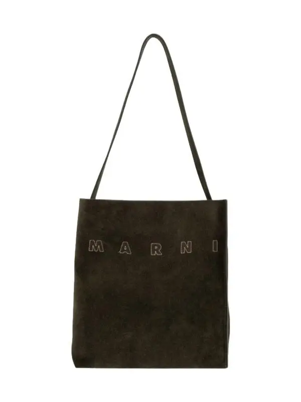 Marni Logo Embroidered Hobo Bag - Black