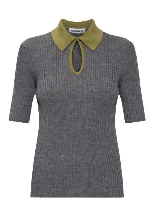JIL SANDER Keyhole Collar Knitted Top - Gray
