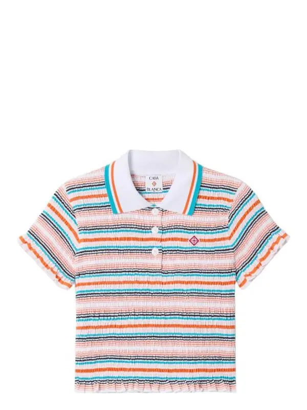 Casablanca Shirred Stripe Polo Top - Multicolour