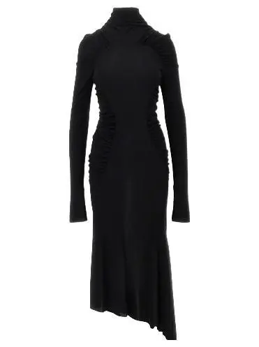 Victoria Beckham Ruched Asymmetrical Midi Dress - Black