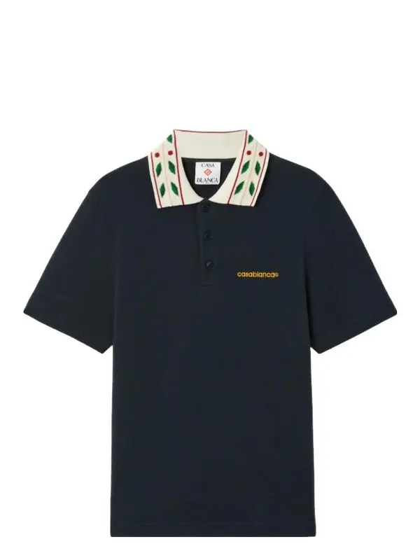 Casablanca Logo Embroidered Polo Shirt - Navy