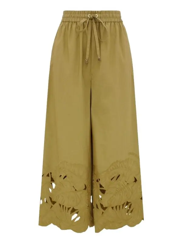 Zimmermann Mahon Cropped Embroidered Trousers - Moss