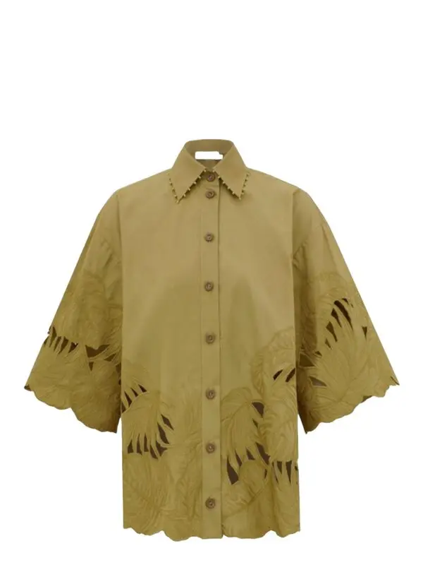 Zimmermann Mahon Embroidered Cut-out Shirt - Moss