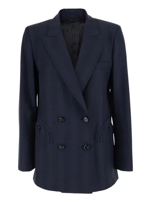 BLAZÉ MILANO Double-breasted Peak-lapel Blazer With Check Motif - Black