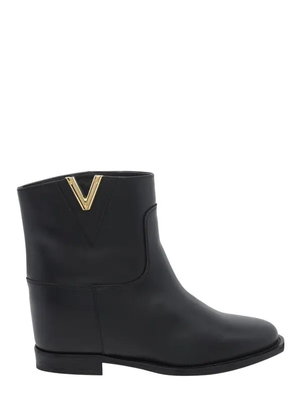 VIA ROMA 15 Round-toe Ankle Boots With Metal Logo Detail - Black