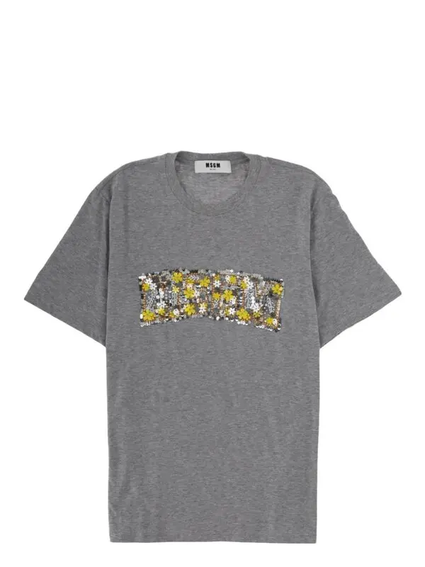 MSGM Short-sleeved T-shirt With Embellished Logo - Gray