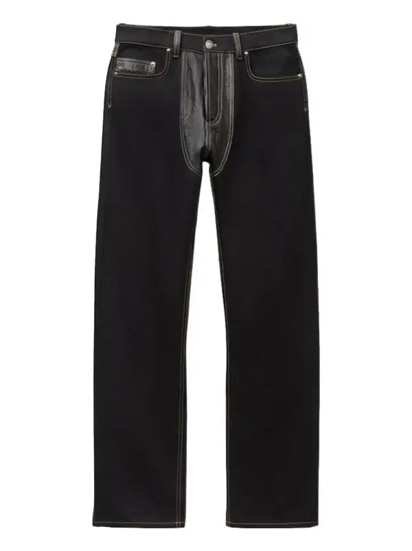 Versace Straight-leg Jeans With Leather Detail - Black