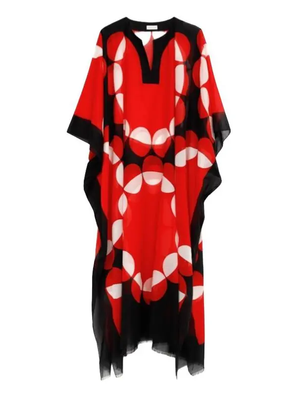 Dries Van Noten Printed Loose Kaftan Dress With Fringed Hem - Red